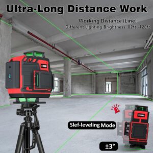 DILORD 16 Lines 120ft Laser Level, 4x360° Self Leveling, 4D Green Cross Line Phone and Remote Control for Construction and Picture Hanging, 2 Rechargeable Battery, Remote Controller, Stand Included