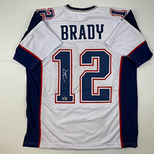 Facsimile Autographed Tom Brady New England White Reprint Laser Auto Football Jersey Size Men's XL