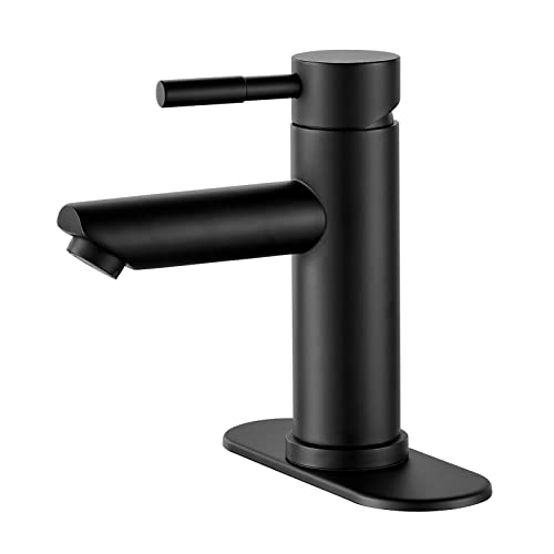 Black Bathroom Faucet Single Hole RV Bathroom Faucet Stainless Steel Bathroom Sink Faucet 1 Hole with 3 Hole Deck Plate，Water Supply Lines with cUPC Certification