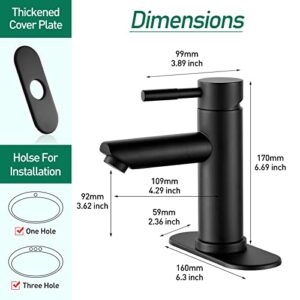 Black Bathroom Faucet Single Hole RV Bathroom Faucet Stainless Steel Bathroom Sink Faucet 1 Hole with 3 Hole Deck Plate，Water Supply Lines with cUPC Certification