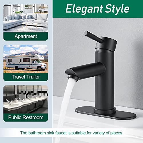 Black Bathroom Faucet Single Hole RV Bathroom Faucet Stainless Steel Bathroom Sink Faucet 1 Hole with 3 Hole Deck Plate，Water Supply Lines with cUPC Certification