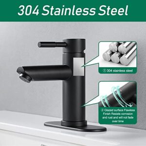 Black Bathroom Faucet Single Hole RV Bathroom Faucet Stainless Steel Bathroom Sink Faucet 1 Hole with 3 Hole Deck Plate，Water Supply Lines with cUPC Certification