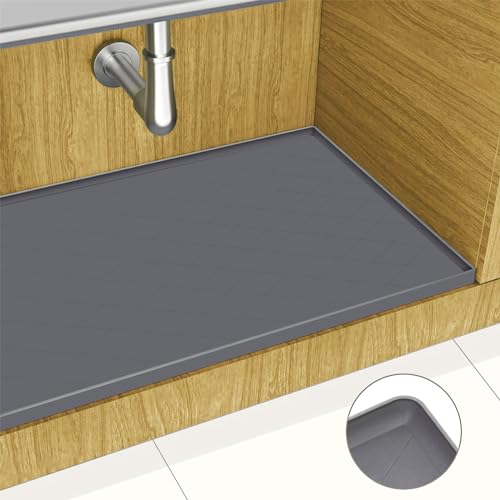 Synrroe Under Sink Mat Kitchen Cabinet Tray - 34" x 22", Flexible Waterproof Silicone Made, Disifenction Surface,Easy to Clean, Durable Under Shelf Liner, Non-Slip Surface