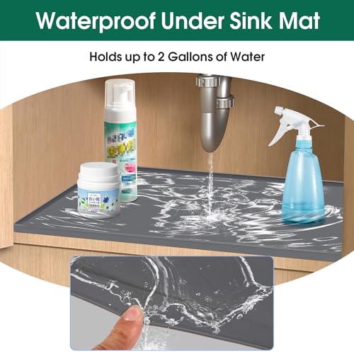 Synrroe Under Sink Mat Kitchen Cabinet Tray - 34" x 22", Flexible Waterproof Silicone Made, Disifenction Surface,Easy to Clean, Durable Under Shelf Liner, Non-Slip Surface