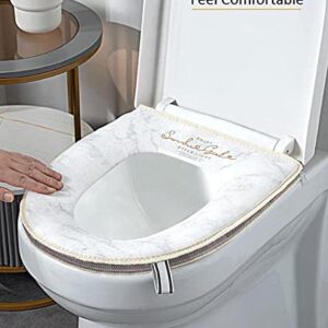 CHZJ Duoduo Toilet Seat Cover with Zipper, Washable Standard Toilet Lid Cover with Handle, Soft Thicken Warm Cover Pad Cushion for Bathroom, Fits All Elongated (Oval) Toilet Seats (White)