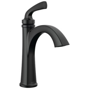 delta faucet geist matte black bathroom faucet, single hole bathroom faucet black, black bathroom faucets for sink 1 hole, bathroom sink faucet, drain assembly included, matte black 15864lf-bl