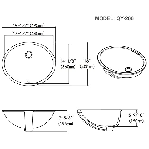 Lifezcime 19.5 x16 inch Undermount Bathroom Sink, White Ceramic Oval Bathroom Sink Under Counter Lavatory Vanity Sink with Overflow for Cabinet Drop In Bathroom White Sink Wash Basin