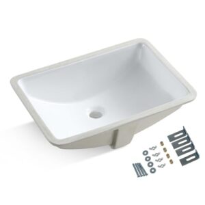 Lifezcime 18 x13 inch Undermount Rectangle Bathroom Sink U-shape Base with Overflow Pure White Porcelain Ceramic Lavatory Vanity Bathroom Vessel Sink Drop In Bathroom White Sink Wash Basin