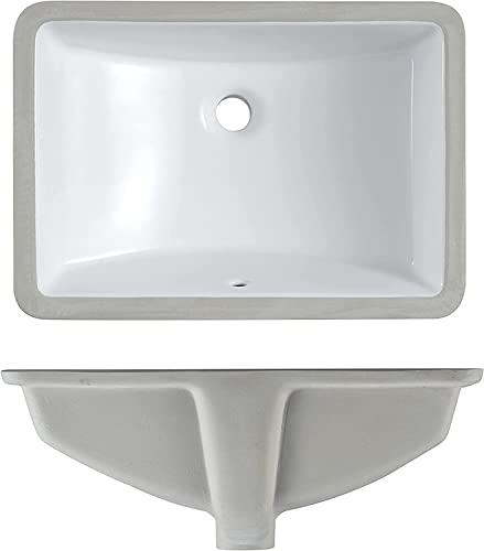 Lifezcime 18 x13 inch Undermount Rectangle Bathroom Sink U-shape Base with Overflow Pure White Porcelain Ceramic Lavatory Vanity Bathroom Vessel Sink Drop In Bathroom White Sink Wash Basin