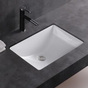 Lifezcime 18 x13 inch Undermount Rectangle Bathroom Sink U-shape Base with Overflow Pure White Porcelain Ceramic Lavatory Vanity Bathroom Vessel Sink Drop In Bathroom White Sink Wash Basin