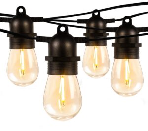 lepro s14 outdoor string lights 50ft hanging patio lights with 15 shatterproof led edison bulbs, waterproof bistro lights backyard string lighting for deck, pergola, porch, garden, gazebo