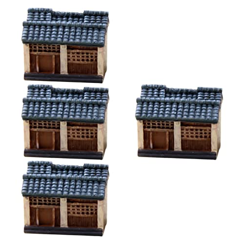 Happyyami 4Pcs Jiangnan dwellings Resin House lanscape Decor Tiny Fairy House Mini Village Houses Fairy House Garden Statue Mini hut Statue Miniature Village Houses Bonsai Mushroom Outdoor