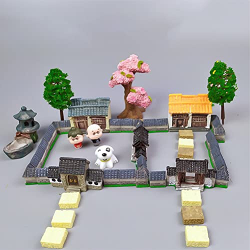 Happyyami 4Pcs Jiangnan dwellings Resin House lanscape Decor Tiny Fairy House Mini Village Houses Fairy House Garden Statue Mini hut Statue Miniature Village Houses Bonsai Mushroom Outdoor