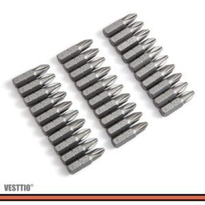 VESTTIO Phillips #2 PH2 Screwdriver Bits Set Drywall Insert Bits 30PCS 1 Inch/25 mm Length 1/4 Inch Hex Shank S2 Alloy Steel for Screwdriver Drill Driver with Storage Case