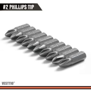 VESTTIO Phillips #2 PH2 Screwdriver Bits Set Drywall Insert Bits 30PCS 1 Inch/25 mm Length 1/4 Inch Hex Shank S2 Alloy Steel for Screwdriver Drill Driver with Storage Case