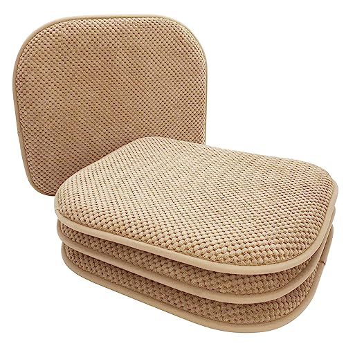 PAGGED Khaki Foam Seat Cushions Kitchen Chairs Pads for Dining Chairs Non Slip Patio Seat Cushions Set of 4 Washable U Shaped Soft Thick Large Metal Wooden Chair Cushions,17" x 15"