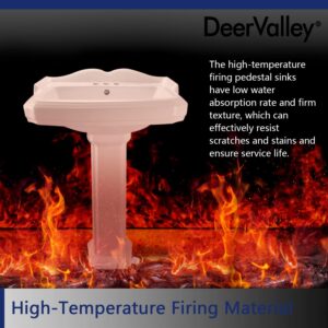 DeerValley DV-1P522 Dynasty Pedestal Sink 23" W X 19" D White Ceramic Pedestal Bathroom Sink With Overflow