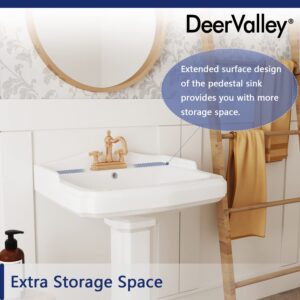 DeerValley DV-1P522 Dynasty Pedestal Sink 23" W X 19" D White Ceramic Pedestal Bathroom Sink With Overflow