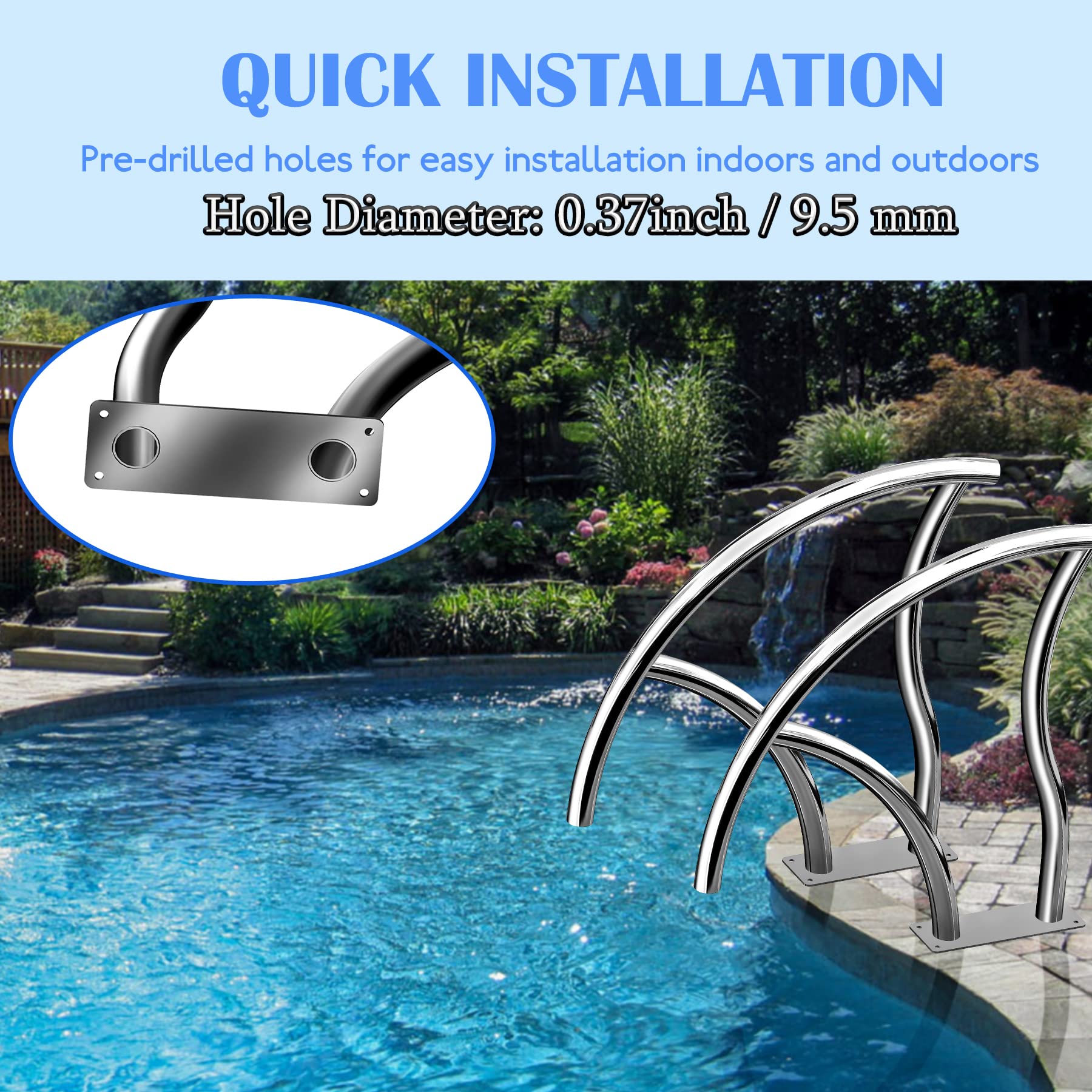 KODOM Pool Handrails 32x22.5 Pool Railing 304 Stainless Steel Rustproof Swimming Pool Safety Stairs Humanized Handle Pool Rails 250LBS Load Capacity for SPA&Inground Pools