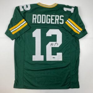 facsimile autographed aaron rodgers green bay green reprint laser auto football jersey size men's xl