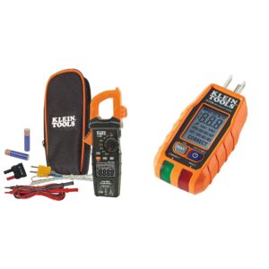 klein tools cl800 digital clamp meter & rt250 gfci receptacle tester with lcd display, for standard 3-wire 120v electrical outlets