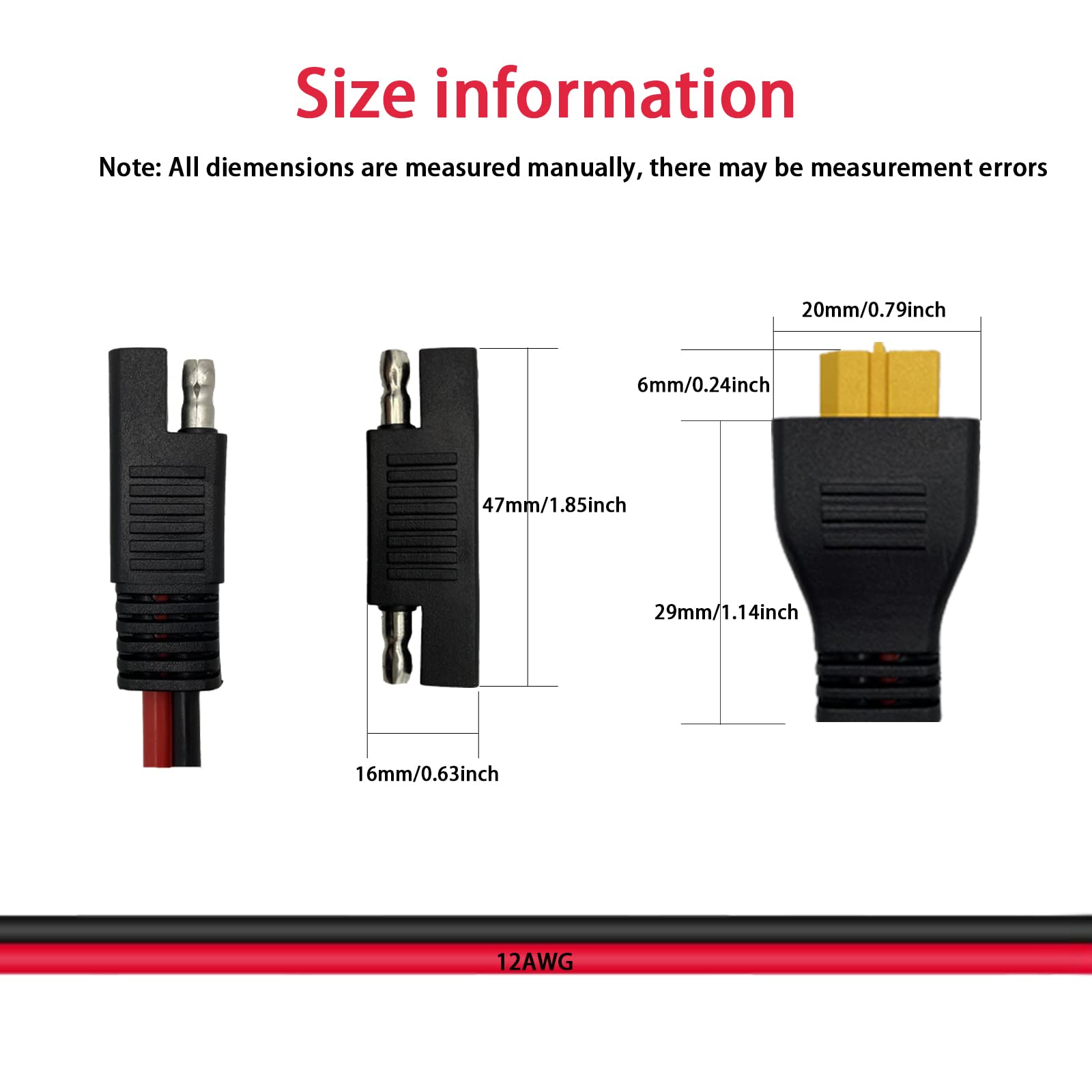 AnkEnergy 12AWG XT60 to SAE Connector Extension Cable for Solar Generator Portable Power Station SAE-XT60 (3Ft)