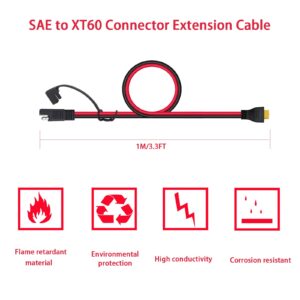 AnkEnergy 12AWG XT60 to SAE Connector Extension Cable for Solar Generator Portable Power Station SAE-XT60 (3Ft)