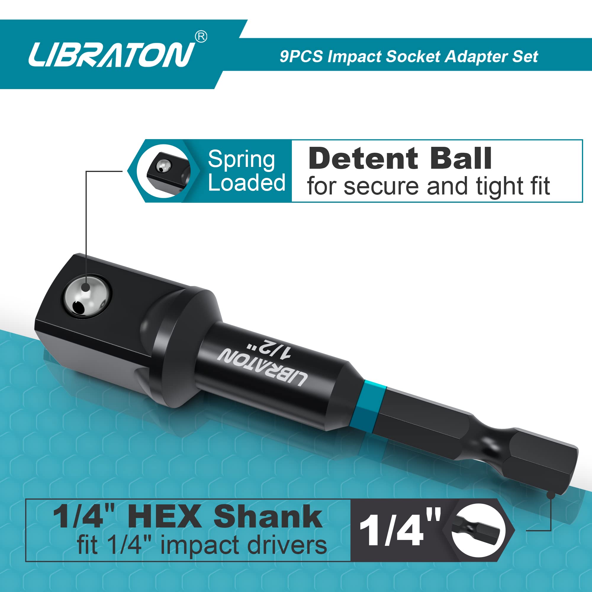 Libraton Impact Grade Socket Adapter Set, 3" 6" 12", Drill Socket Adapter, Impact Socket Adapter, Socket Driver Adapter, Drill Socket Adapter Extension, Adapter Power Drill to Torque Impact Wrench