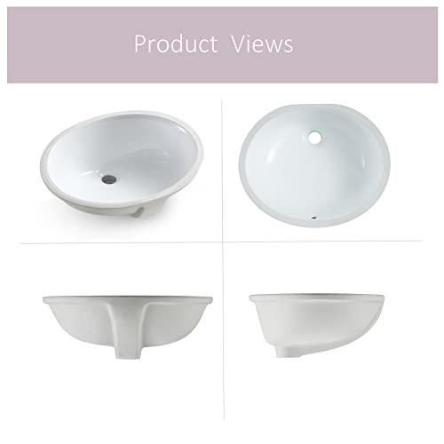 MEJE 19.5"x16" Oval Shape Bathroom Sink Undermount, Modern Pure White Porcelain Ceramic Vanity Top Sink, Basin with Overflow