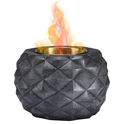 ROUNDFIRE Round Faceted Concrete Tabletop Fire Pit - Fire Bowl, Portable Fire Pit, Small Personal Fireplace for Indoor and Garden Use