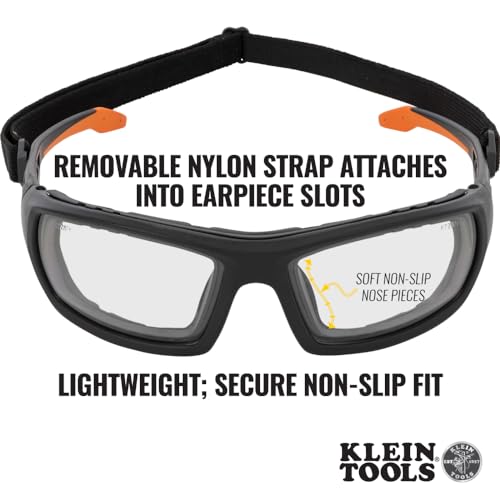 Klein Tools 60470 Safety Glasses, ANSI Z87.1+ Pro Full Frame Gasket Safety Glasses, Clear Lenses, UV Protection, Anti-Fog, Scratch Resistant