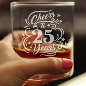 Cheers to 25 Years - Whiskey Rocks Glass Gifts for Women & Men - 25th Anniversary Party Decor - 10.25 Oz Glasses