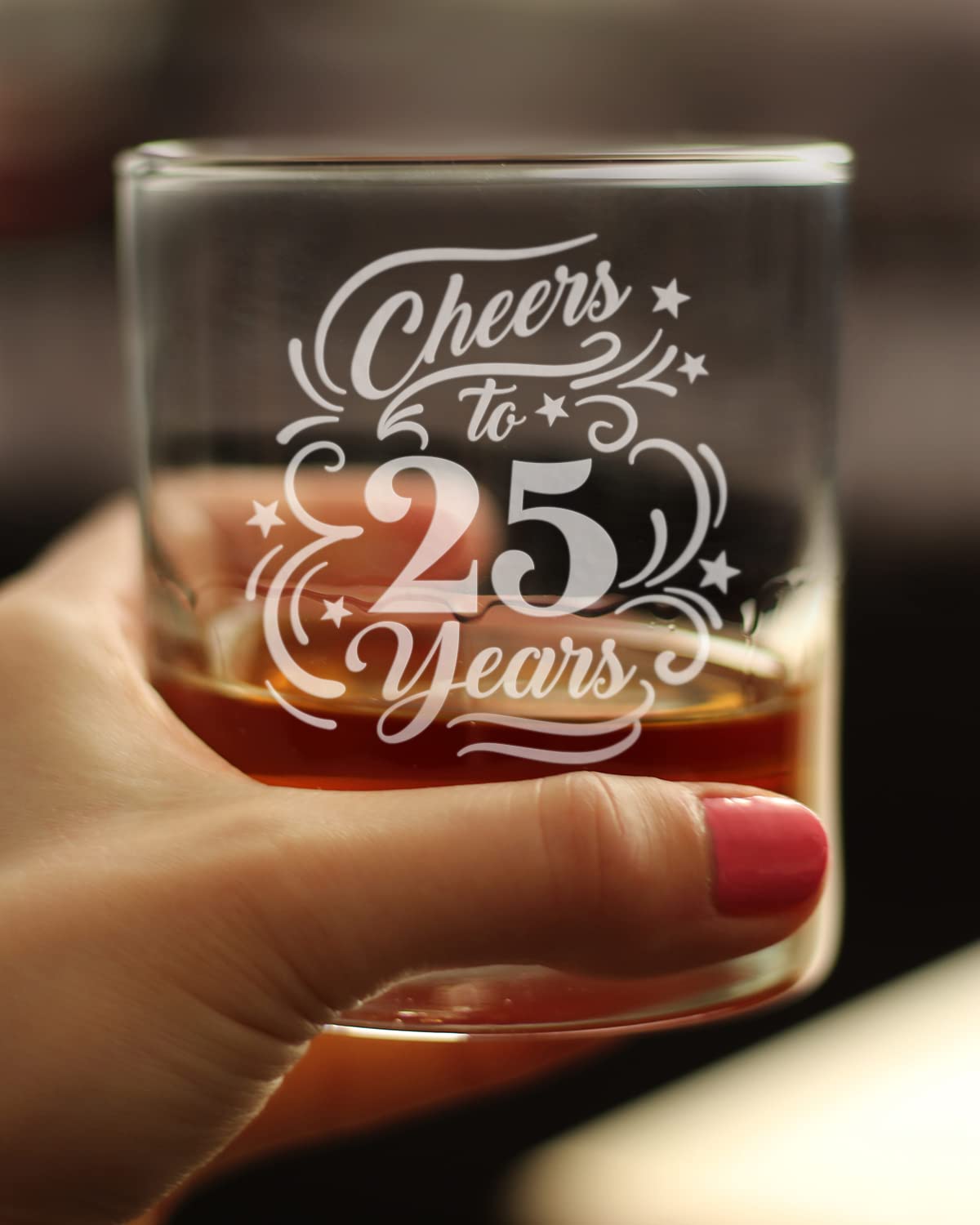 Cheers to 25 Years - Whiskey Rocks Glass Gifts for Women & Men - 25th Anniversary Party Decor - 10.25 Oz Glasses