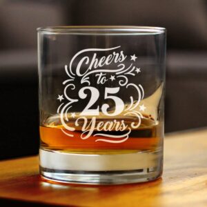 Cheers to 25 Years - Whiskey Rocks Glass Gifts for Women & Men - 25th Anniversary Party Decor - 10.25 Oz Glasses