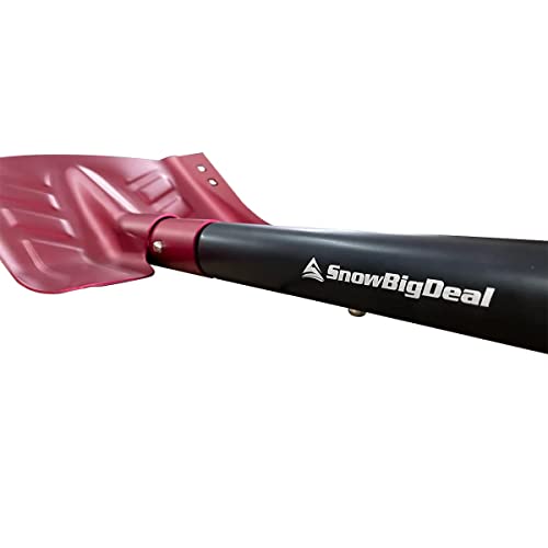 SnowBigDeal Emergency Snow Shovel with Saw - Converts from Dig to Chop/Hoe Mode Portable for Snowmobiles, Skiing, Backcountry, Avalanche Rescue Winter Survival Gear Car, Camping T6 Aluminum, Red