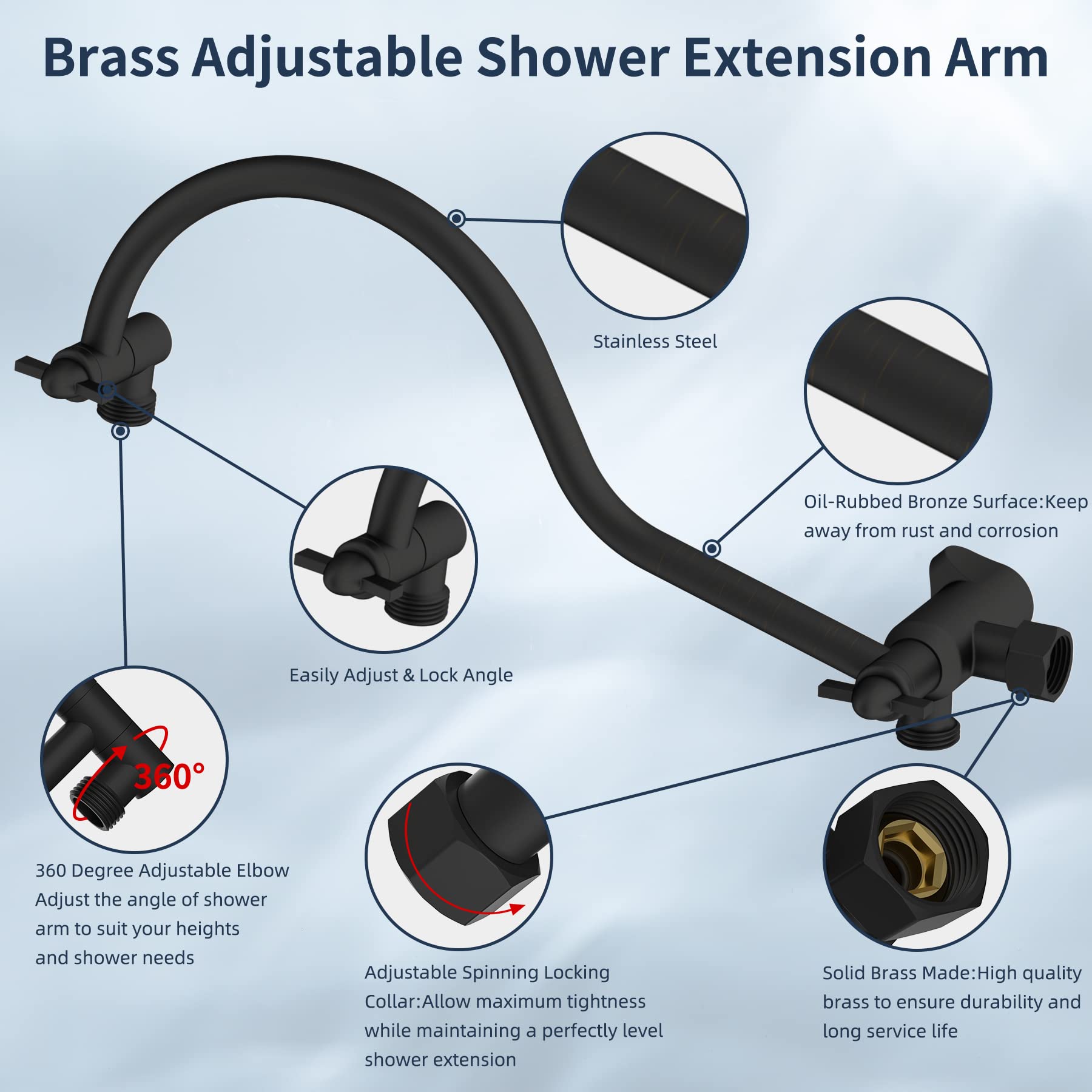 Hibbent 8 Inch High Pressure Rainfall Shower Head/Handheld Showerhead Combo with 12 Inch Adjustable Curved Shower Extension Arm,7-Spray,71-inch Hose Adhesive Showerhead Holder,Oil-Rubbed Bronze