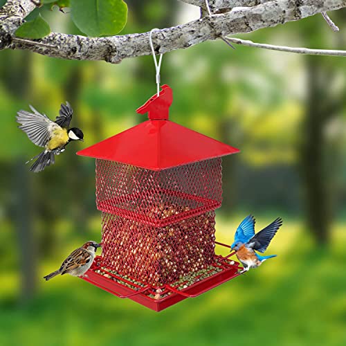 WANTELFOR Hanging Bird Feeders,Large Wild Bird Seed Feeders Outside,6.5lb Heavy Duty Metal Squirrel Proof Bird Feeders for Outdoors Hanging(Red)