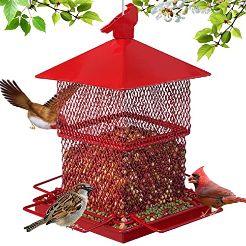 WANTELFOR Hanging Bird Feeders,Large Wild Bird Seed Feeders Outside,6.5lb Heavy Duty Metal Squirrel Proof Bird Feeders for Outdoors Hanging(Red)