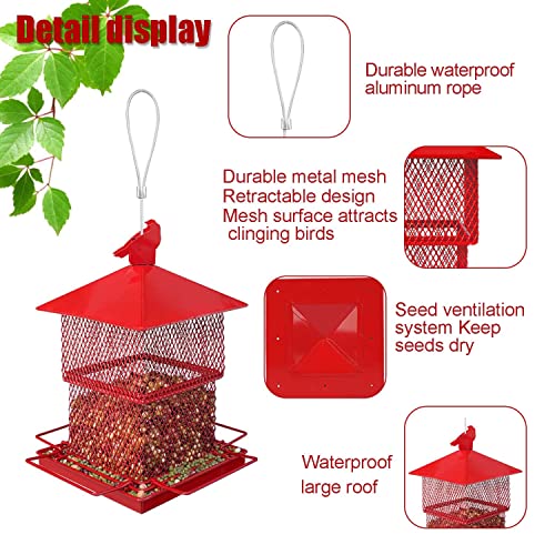 WANTELFOR Hanging Bird Feeders,Large Wild Bird Seed Feeders Outside,6.5lb Heavy Duty Metal Squirrel Proof Bird Feeders for Outdoors Hanging(Red)