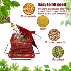 WANTELFOR Hanging Bird Feeders,Large Wild Bird Seed Feeders Outside,6.5lb Heavy Duty Metal Squirrel Proof Bird Feeders for Outdoors Hanging(Red)