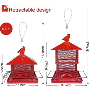 WANTELFOR Hanging Bird Feeders,Large Wild Bird Seed Feeders Outside,6.5lb Heavy Duty Metal Squirrel Proof Bird Feeders for Outdoors Hanging(Red)