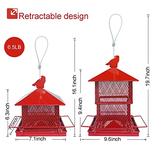 WANTELFOR Hanging Bird Feeders,Large Wild Bird Seed Feeders Outside,6.5lb Heavy Duty Metal Squirrel Proof Bird Feeders for Outdoors Hanging(Red)