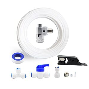 ice maker fridge water filtration refrigerator installation kit + shut-off t valve 1/4” o.d tube quick connect kit, water line splitter for reverse osmosis ro systems & water filters. (33ft tube)