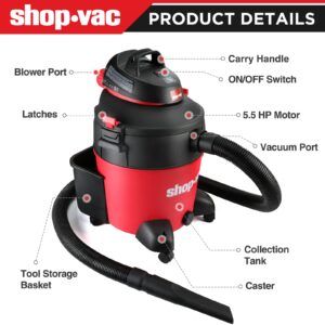 Shop-Vac 12 Gallon 5.5 Peak HP Wet/Dry Vacuum+10-14 Gallon Disposable Collection Filter Bag