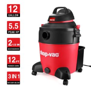 Shop-Vac 12 Gallon 5.5 Peak HP Wet/Dry Vacuum+10-14 Gallon Disposable Collection Filter Bag