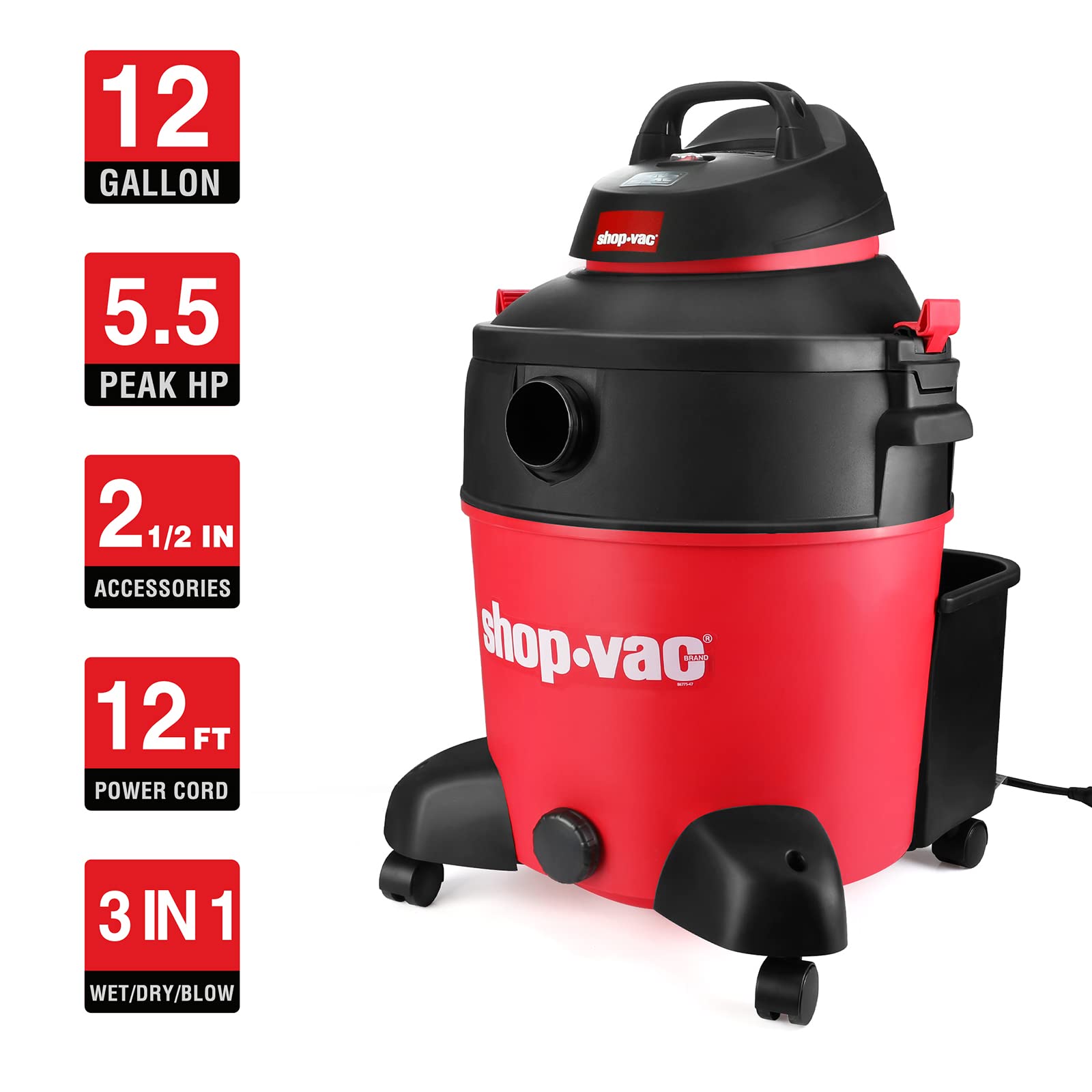 Shop-Vac 12 Gallon 5.5 Peak HP Wet/Dry Vacuum+10-14 Gallon Disposable Collection Filter Bag