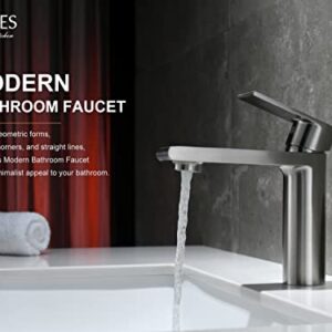 KENES Modern Single Hole Bathroom Faucet, Single Handle Bathroom Sink Faucet Brushed Nickel, Stainless Steel Lavatory Vanity Faucet with Deck Plate & Supply Lines Fit for 1 or 3 Hole KE-9008