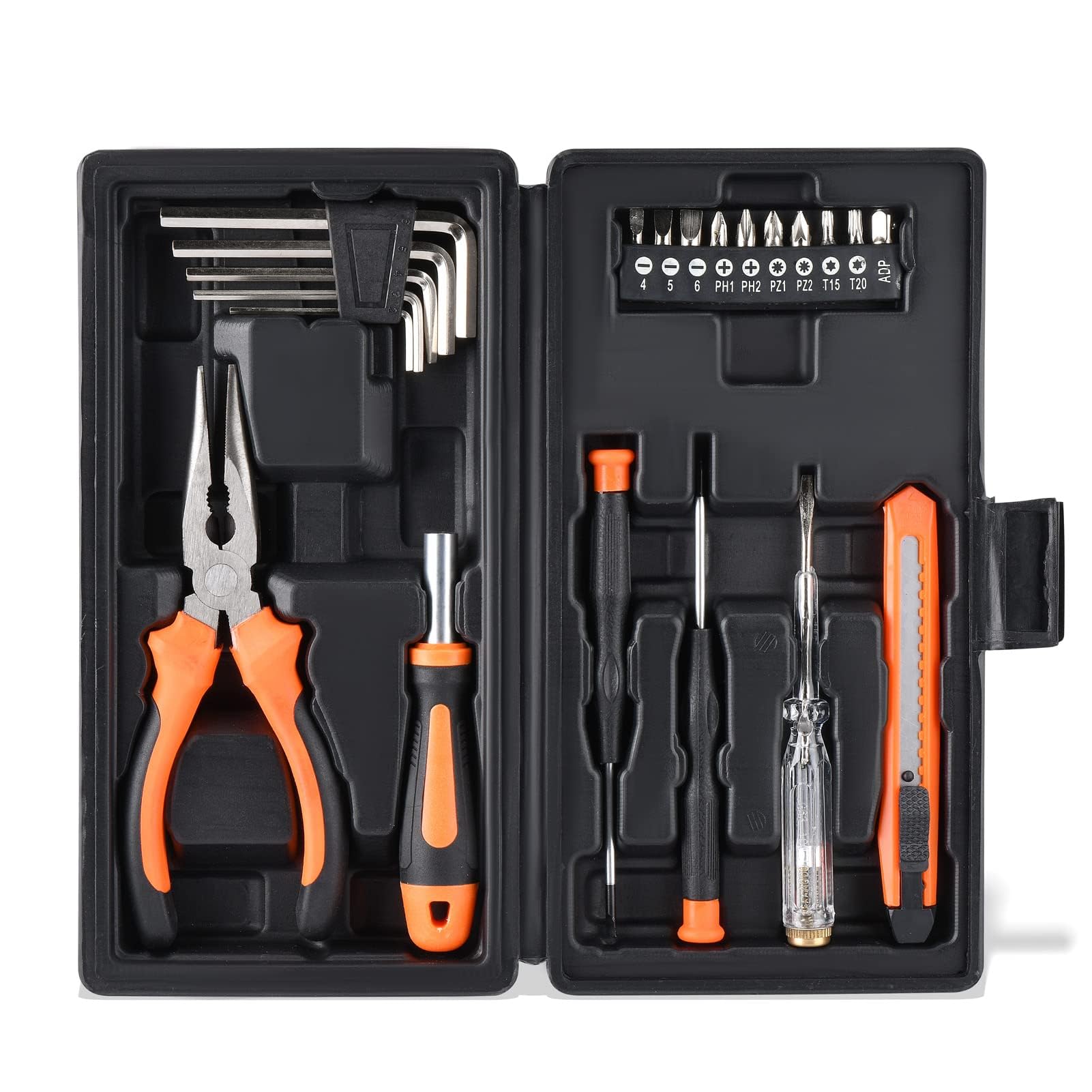 LAND 22-Piece Tool Kit General Household Tool Set Cutting Plier with Plastic Toolbox Storage Case for Home,Office,Garage and College Dorm