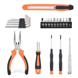 LAND 22-Piece Tool Kit General Household Tool Set Cutting Plier with Plastic Toolbox Storage Case for Home,Office,Garage and College Dorm