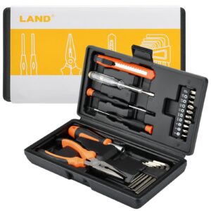 LAND 22-Piece Tool Kit General Household Tool Set Cutting Plier with Plastic Toolbox Storage Case for Home,Office,Garage and College Dorm